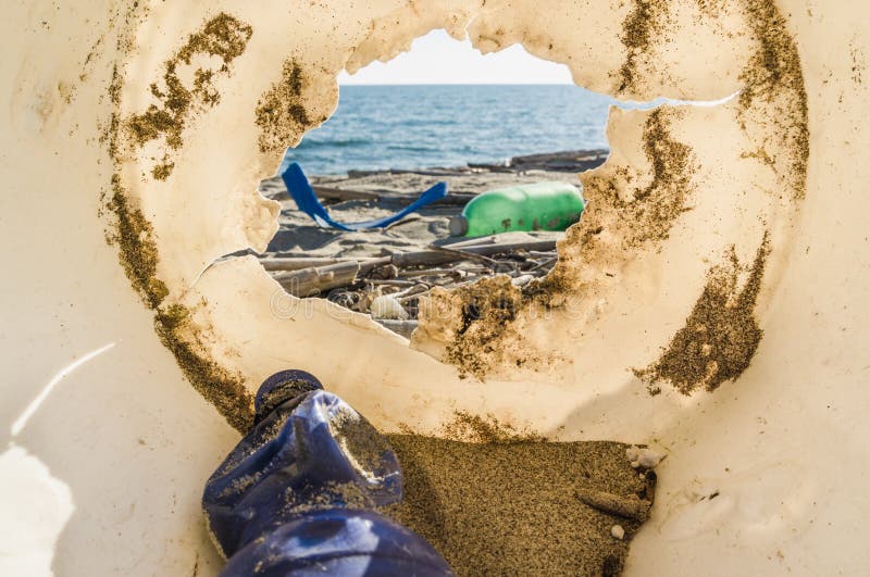 Dirty Sea Sandy Shore.Environmental Pollution. Stock Image - Image of ...