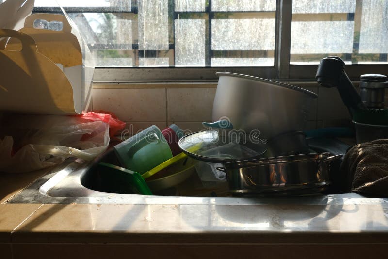 Dirty Sink Full with Kitchenware Stock Photo - Image of home, domestic ...