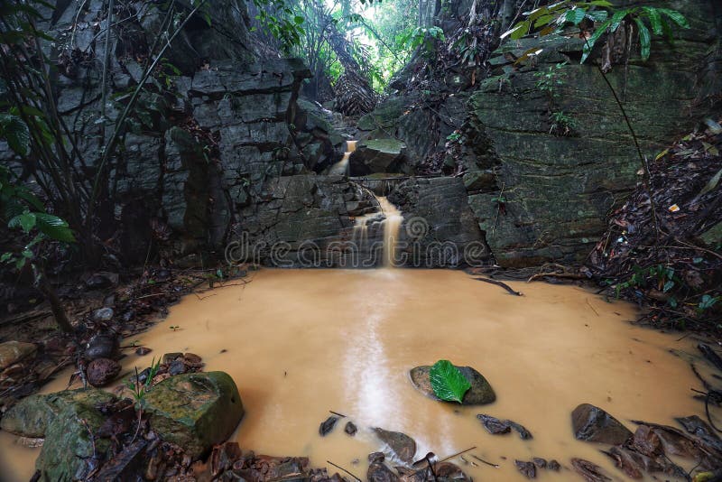 Dirty Small Waterfall in the Jungle Stock Photo - Image of waterfall ...