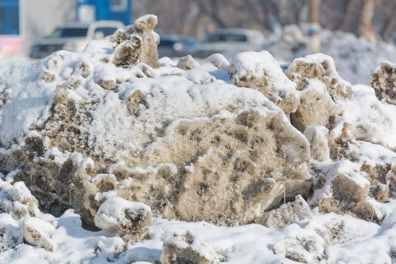 Dirty Snow is Melting. Snow is Thrown by the Road. the Sun is Drowning ...