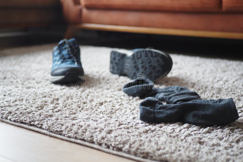 Dirty Sock and Shoe on Floor Stock Photo - Image of hygiene, scent ...