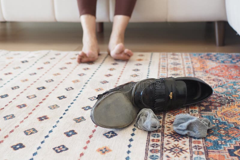 Dirty Sock and Shoe on Floor Stock Image - Image of hygiene, socks ...