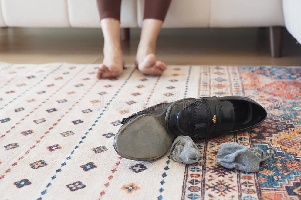 Dirty Sock and Shoe on Floor Stock Image - Image of hygiene, socks ...