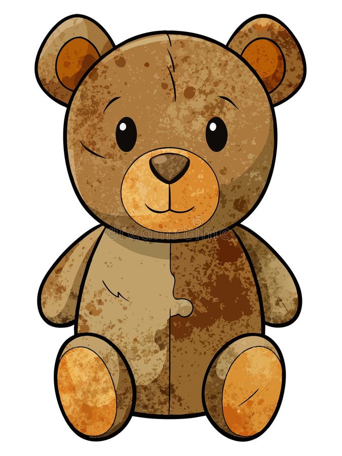 A Dirty Teddy Bear is Sitting on a Plain, White Surface Stock Vector - Illustration of emptiness ...