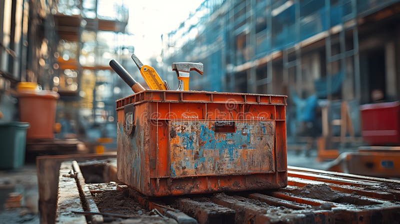 Dirty Toolbox with Tools Sits on a Construction Site Stock Illustration ...