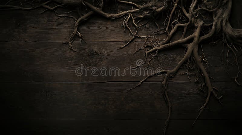 Dirty Twisted Dark Tree Roots in Ground on Vintage Darkened Texture ...