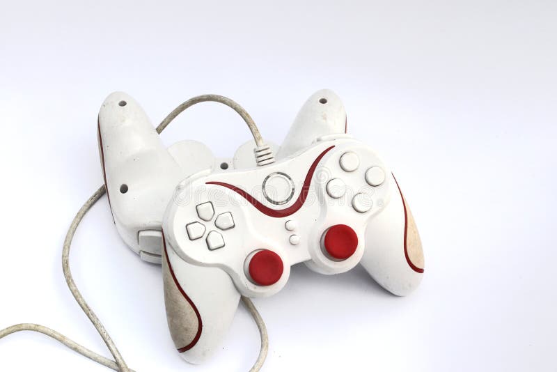 Dirty Used Wired Gamepad Controller with White and Red Accent Isolated ...
