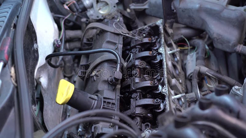 Dirty Valves and Engine Camshaft 2 Stock Footage - Video of engine ...
