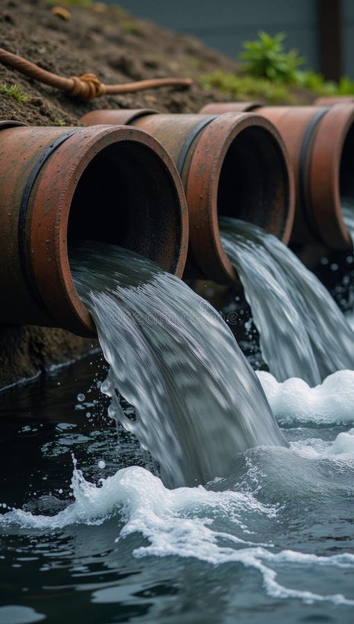 Dirty Water Flowing from Sewer Pipes in a Gritty 3D Scene Stock ...