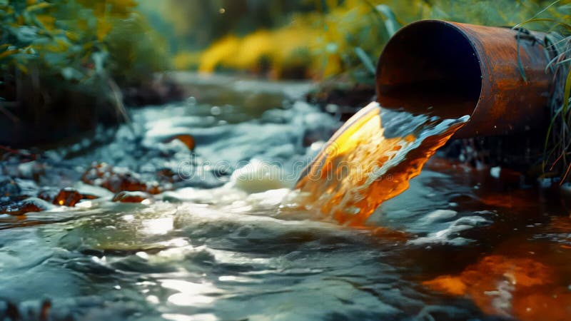 Dirty Water Flows from a Rusty Pipe into a Stream Surrounded by ...