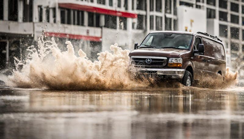 Dirty Water Splash after Vehicle Roaring Stock Illustration ...