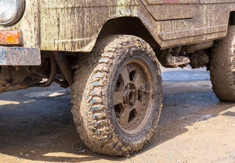 Dirty Wheel of an Off-road Car after Driving Stock Photo - Image of ...