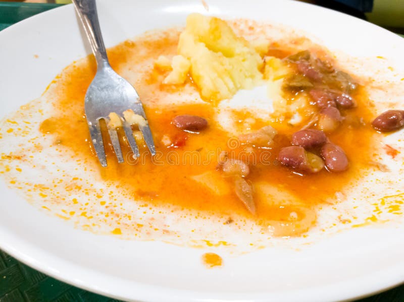 Dirty White Plate with Eaten Food in a Cafe Stock Image - Image of ...