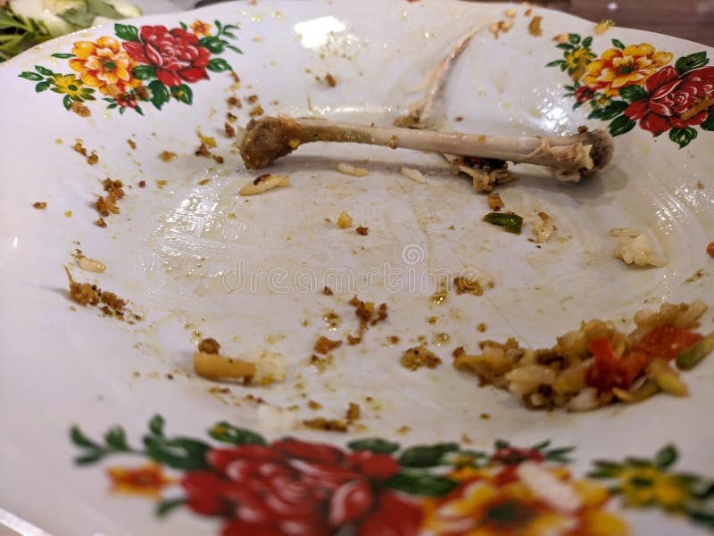A Dirty White Plate with Leftover Chicken Bones on it Stock Image ...