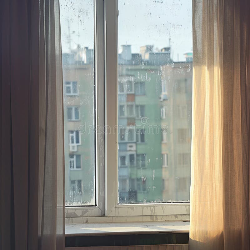 Dirty Window in Apartment Needs Cleaning, Obstructing View Stock ...