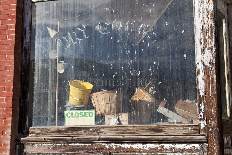 Dirty Window Old Closed Western General Dry Goods Hardware Store Stock ...