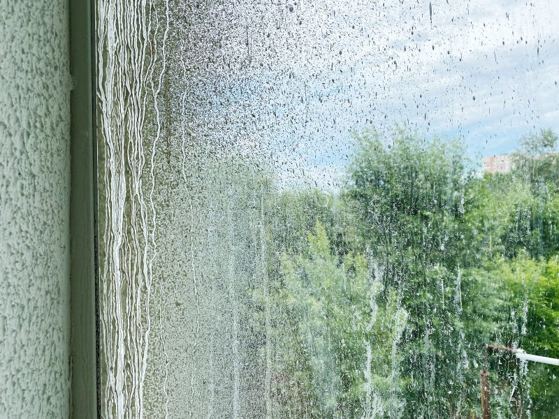 Dirty Window after Renovation Dirtied with Paint. Stock Image - Image ...
