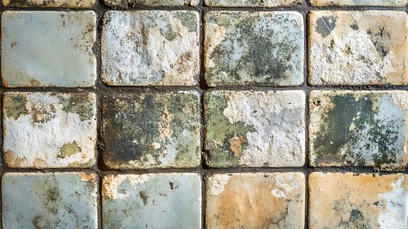 A Dirty and Worn Tile Floor with a Green and White Tile Pattern Stock ...