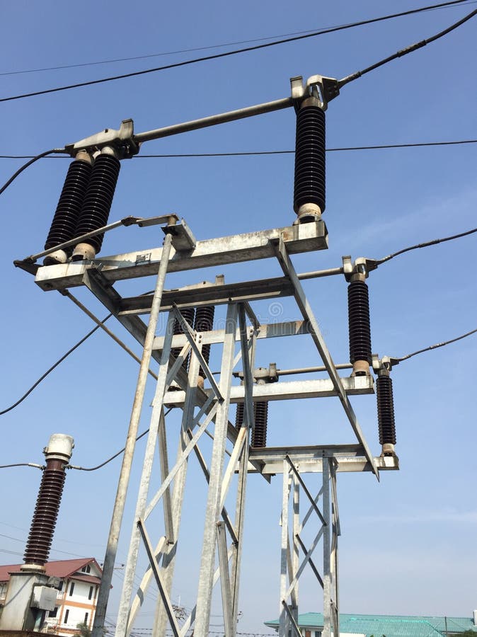 Primary Underground Pole Mounted Switch. Stock Photo - Image of three ...