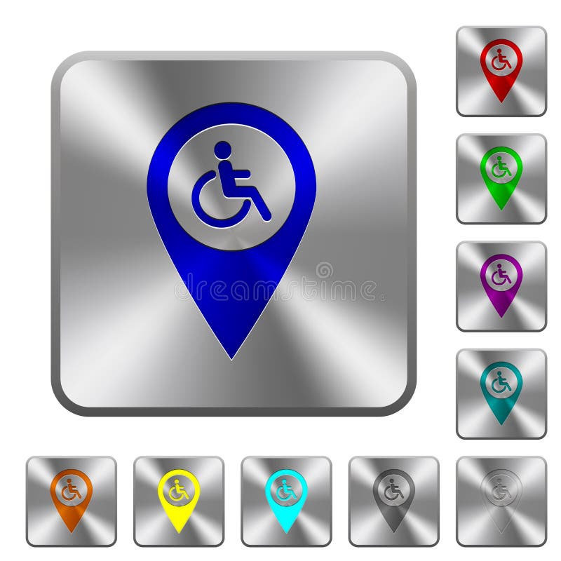 Disability Accessibility GPS Map Location Rounded Square Steel Buttons ...
