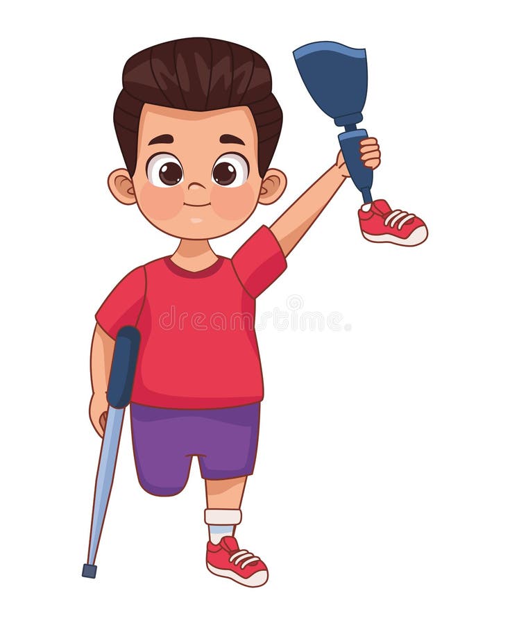 Disability Boy with Prosthesis Leg Stock Vector - Illustration of pain ...