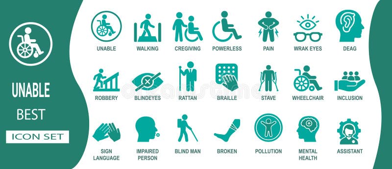 Disability Icon Set â€ Solid Style Collection: Blindness, Visual ...