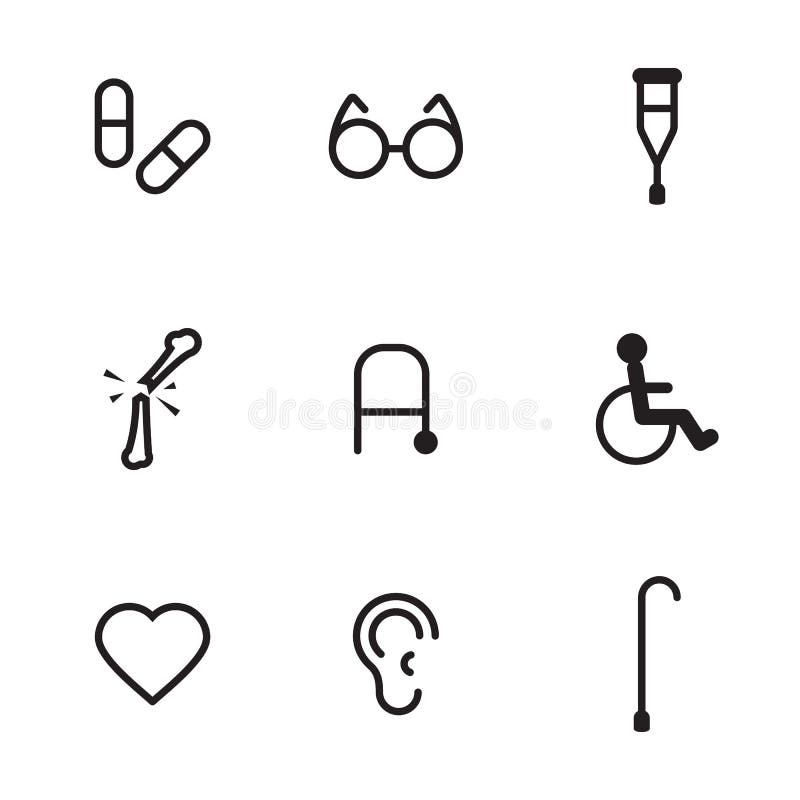 Disability Icons stock illustration. Illustration of hospital - 98672372