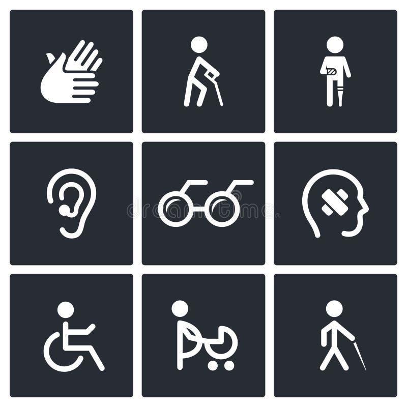 Disability People Nursing and Disabled Health Care Icons Stock Vector ...