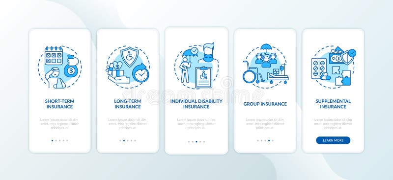 Disability Insurance Types Onboarding Mobile App Page Screen with ...