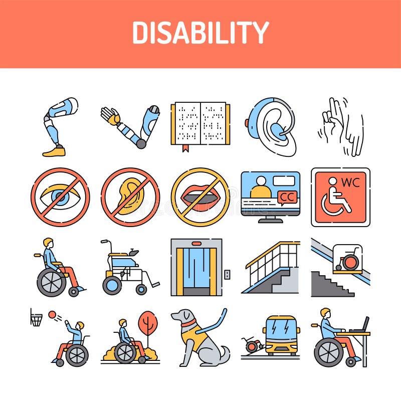Disability Line Icons Set. Isolated Vector Element Stock Vector ...