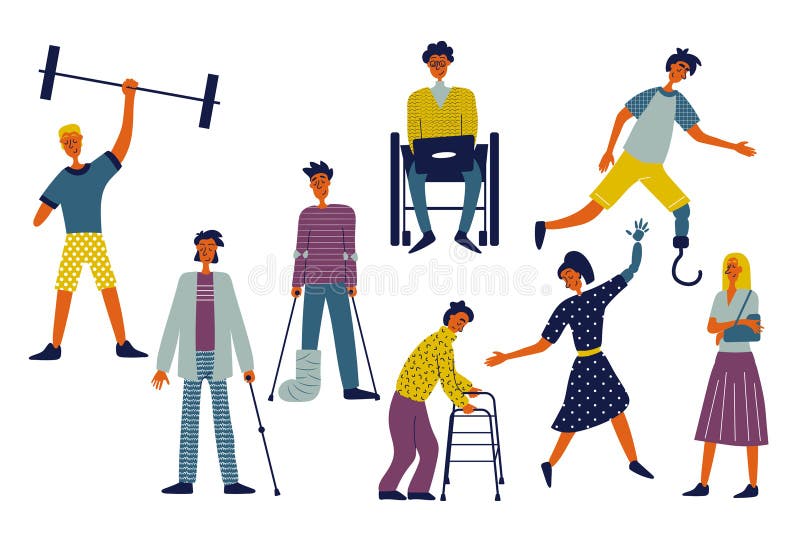 Disability People Set in Flat Character Design for Web. Vector ...