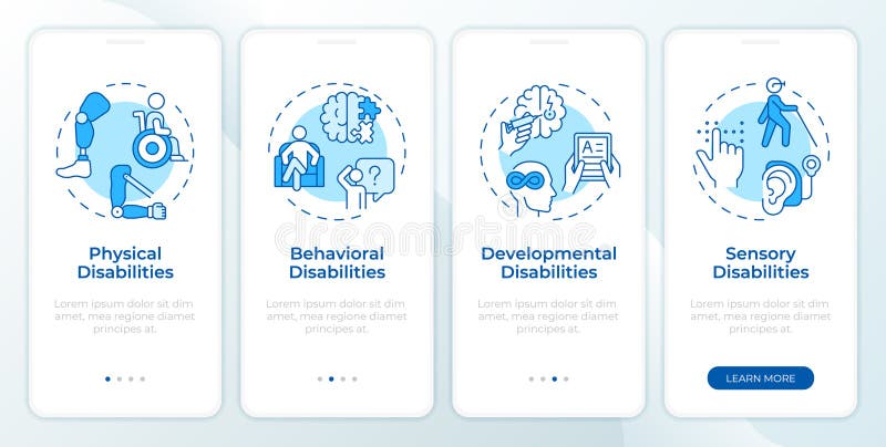 Disability Types Blue Onboarding Mobile App Screen Stock Vector ...
