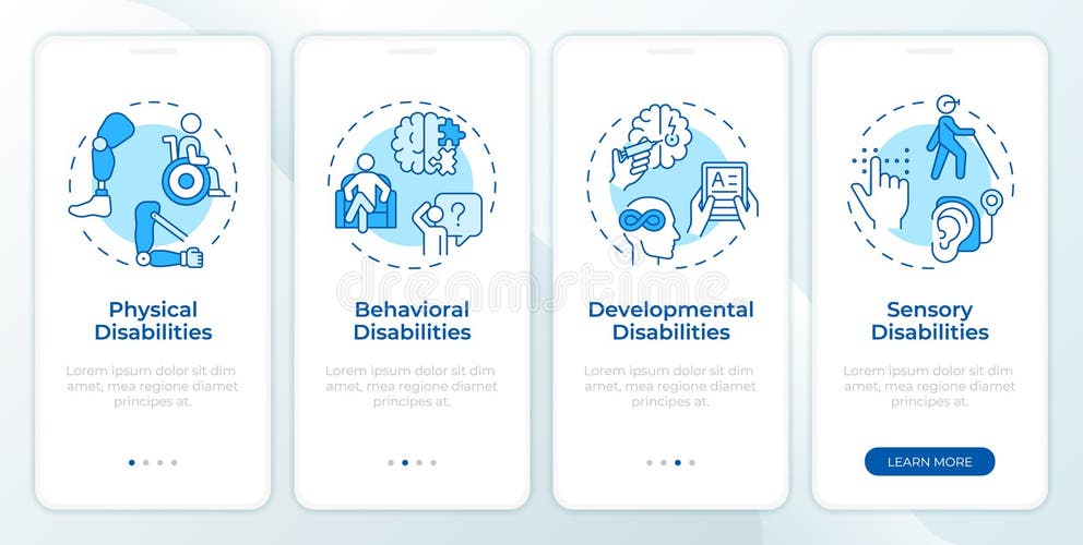 Disability Types Blue Onboarding Mobile App Screen Stock Vector ...