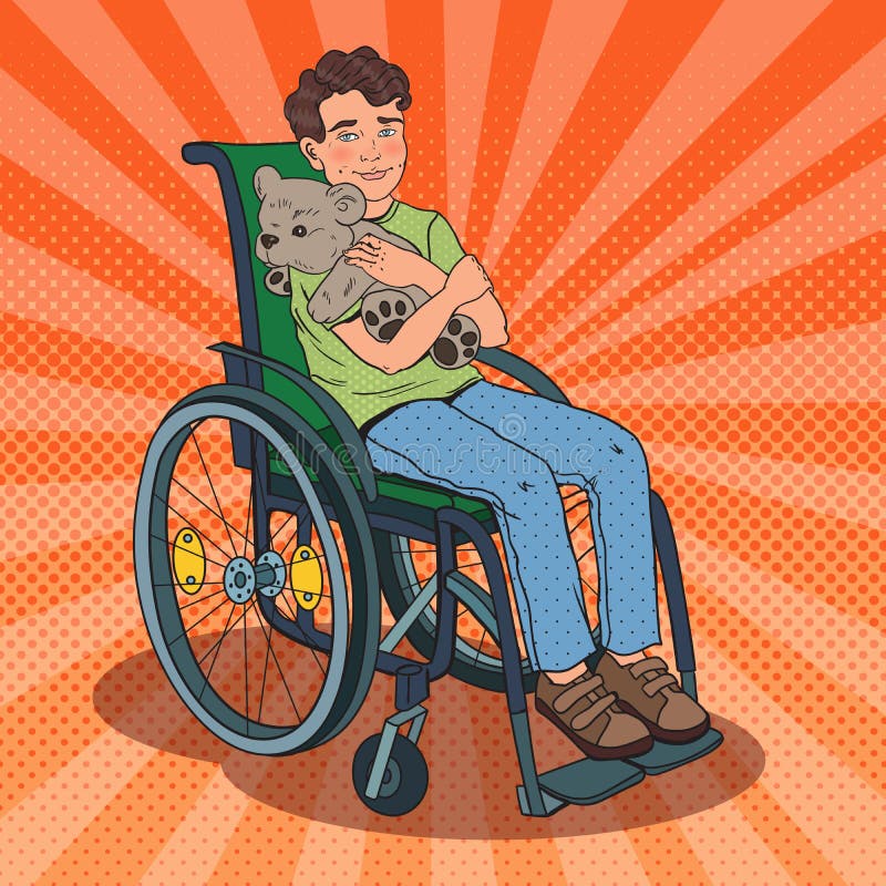 Disable Child. Handicapped Boy Sitting in Wheelchair. Pop Art ...