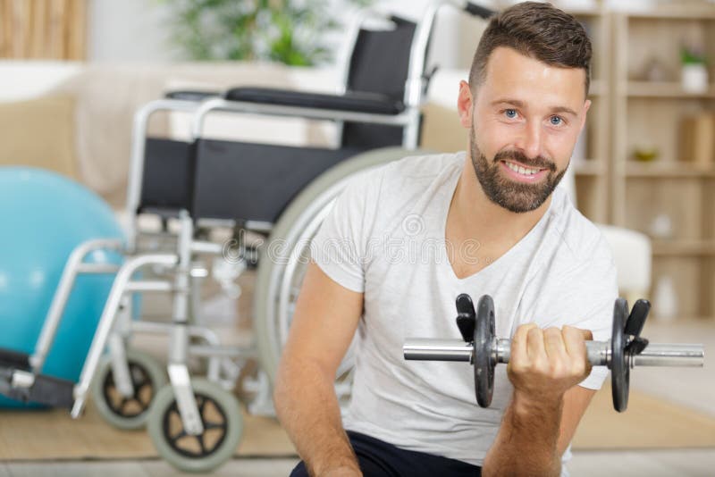 Disable Man with Dumbbells at Home Stock Image - Image of sport, people ...
