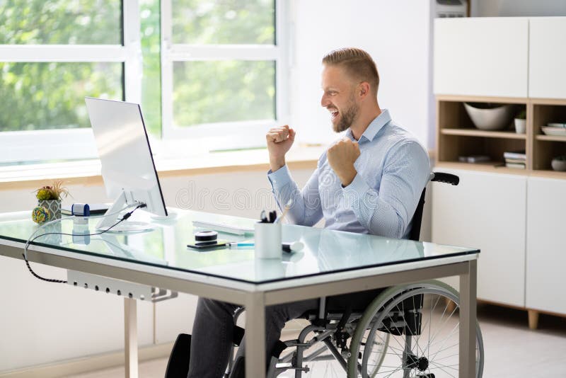 Disable Young Worker Using Computer. Physical Therapy Stock Image ...