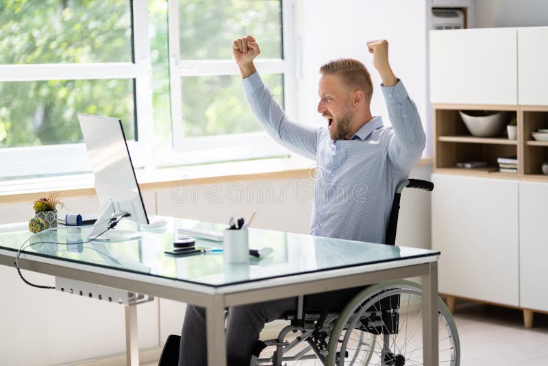 Disable Young Worker Using Computer. Physical Therapy Stock Image ...