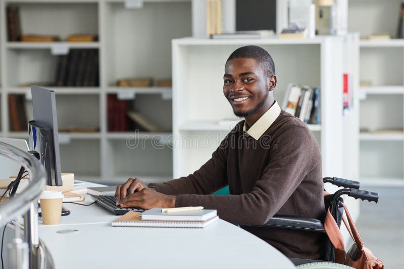 Disabled African-American in School Library Stock Photo - Image of ...