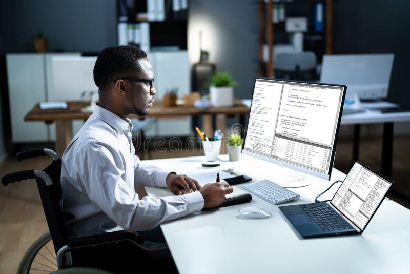 Disabled African Web Developer in Wheelchair Stock Photo - Image of ... Disabled African Web Developer in Wheelchair Stock Photo - Image of ...