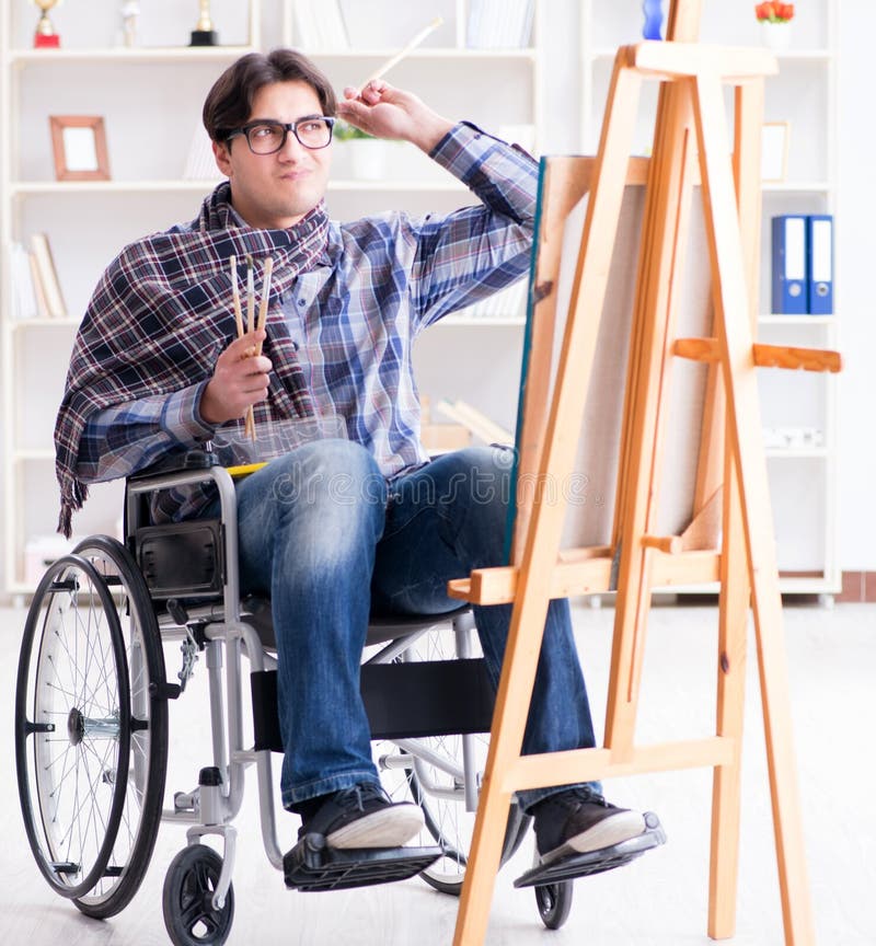 Disabled Artist Painting Picture in Studio Stock Image - Image of paint ...