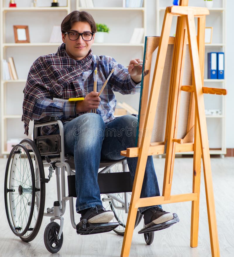 Disabled Artist Painting Picture in Studio Stock Photo - Image of paint ...