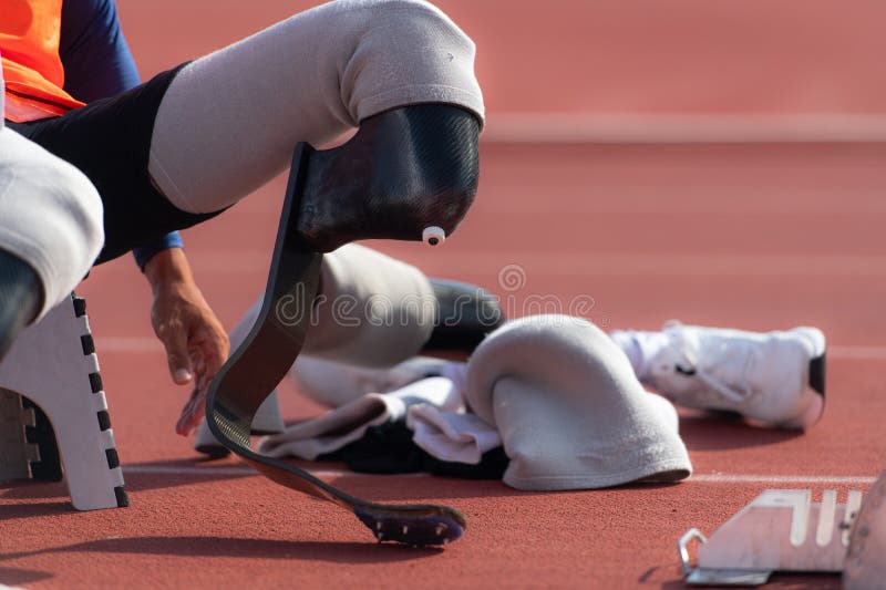 Disabled Athletes Prepare in Starting Position Ready To Run Stock Photo ...