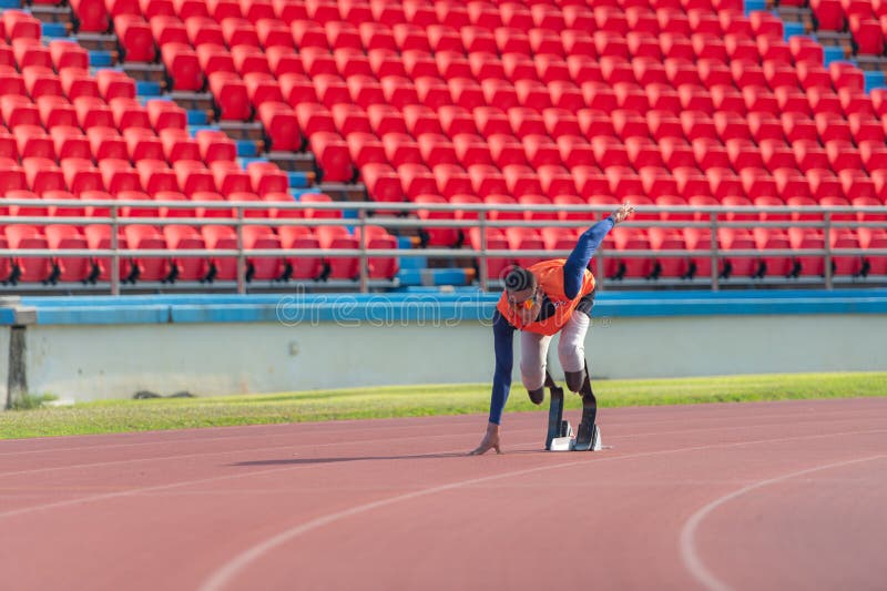 Disabled Athletes Prepare in Starting Position Ready To Run Stock Photo ...
