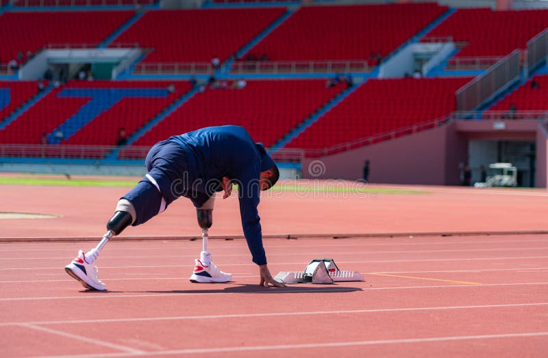 Disabled Athletic Man Stretching and Warming Up before Running Stock ...