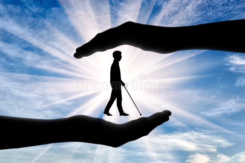 Disabled Blind with Cane in Hands Day Stock Illustration - Illustration ...
