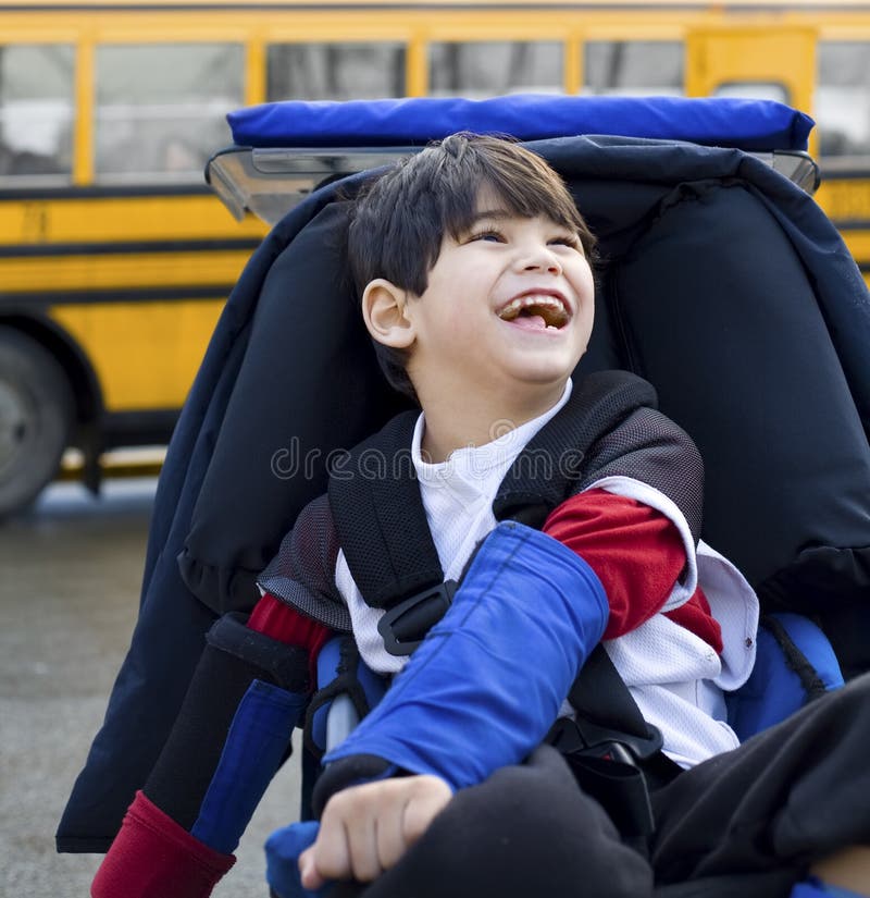 Disabled Boy In Wheelchair With Father And Sister Stock Image - Image ...