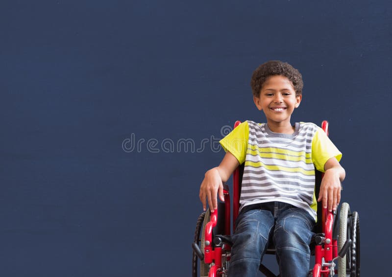 Disabled Boy in Wheelchair in Front of Blackboard Stock Photo - Image ...