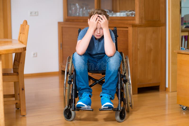 Disabled Boy in Wheelchair is Sad Stock Image - Image of children ...