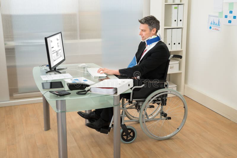 Disabled Businessman Using Computer Stock Image - Image of executive ...