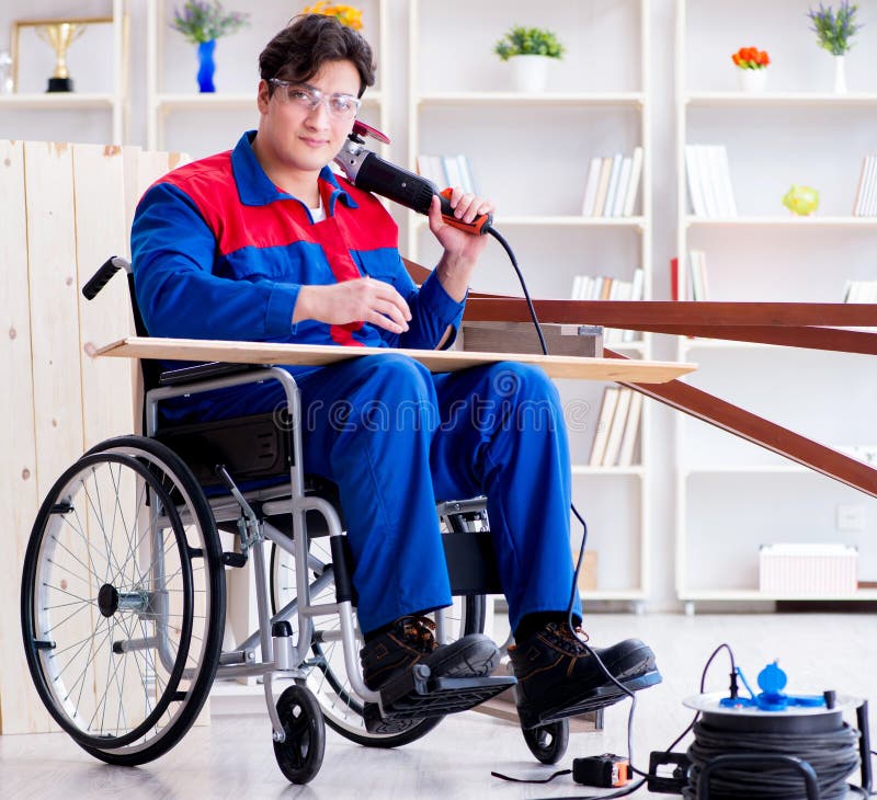 Disabled Carpenter Working with Tools in Workshop Stock Image - Image ...